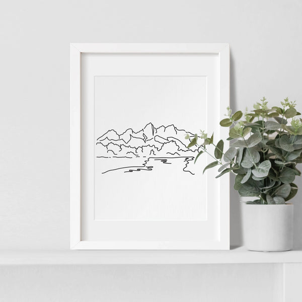 Grand Teton Line Art Print - Unframed - MADE